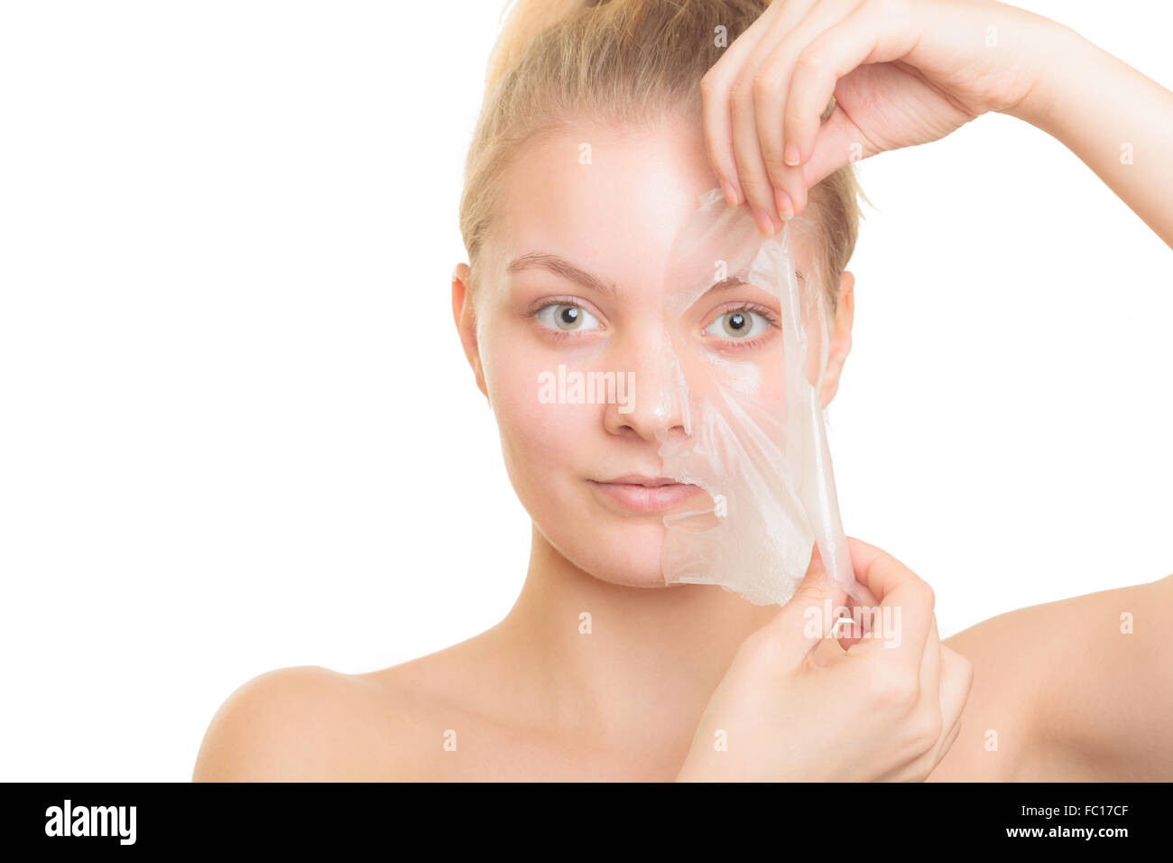 Removing peel off mask hi-res stock photography and images - Alamy