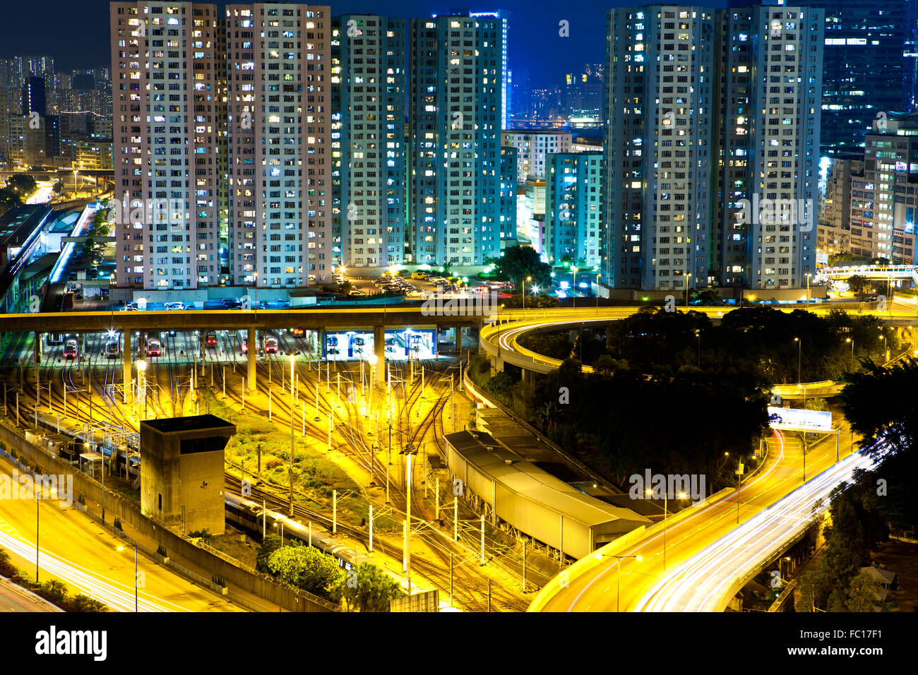 Highway and traffic in city at night Stock Photo - Alamy