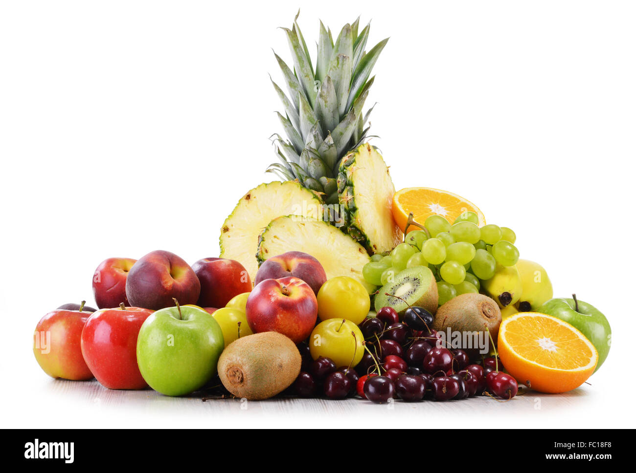 Composition with variety of fresh fruits. Balanced diet Stock Photo - Alamy