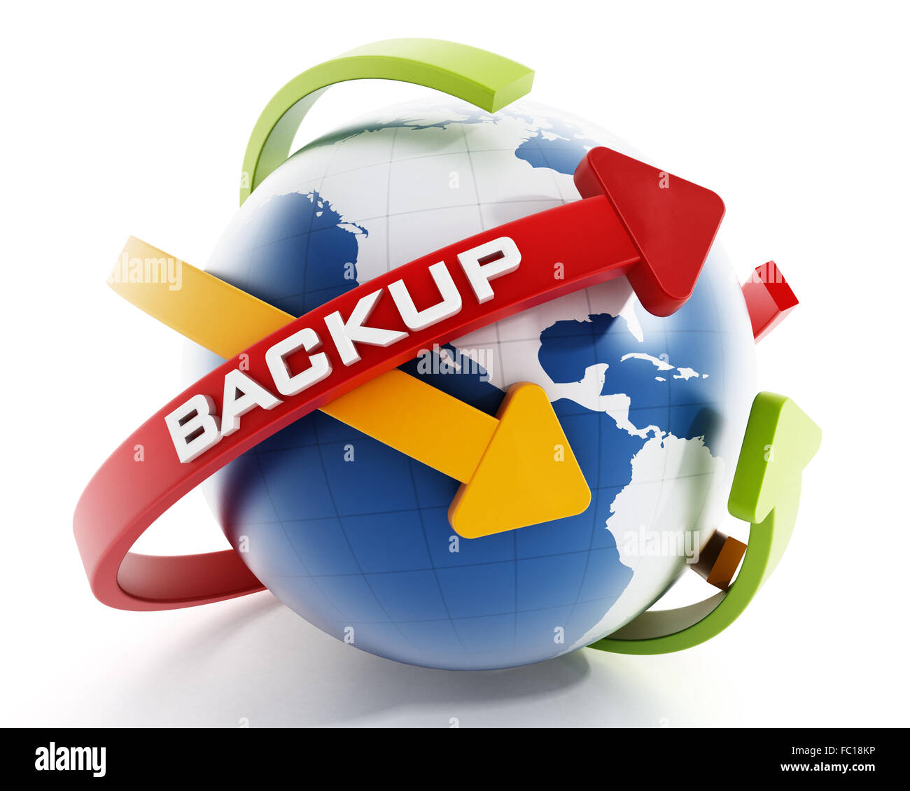 Multi-colored backup arrows around the earth isolated on white ...