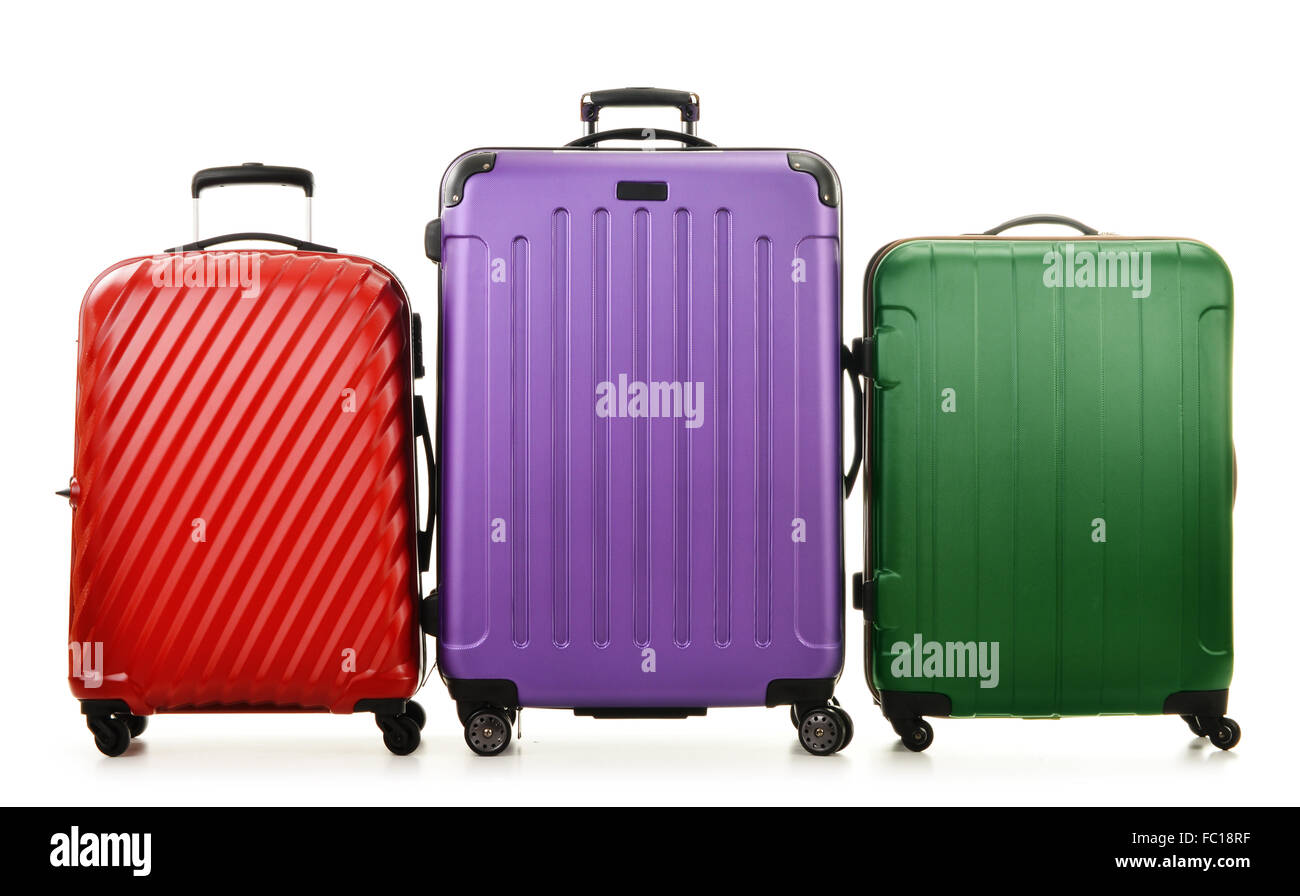 Three suitcases isolated on white background Stock Photo - Alamy