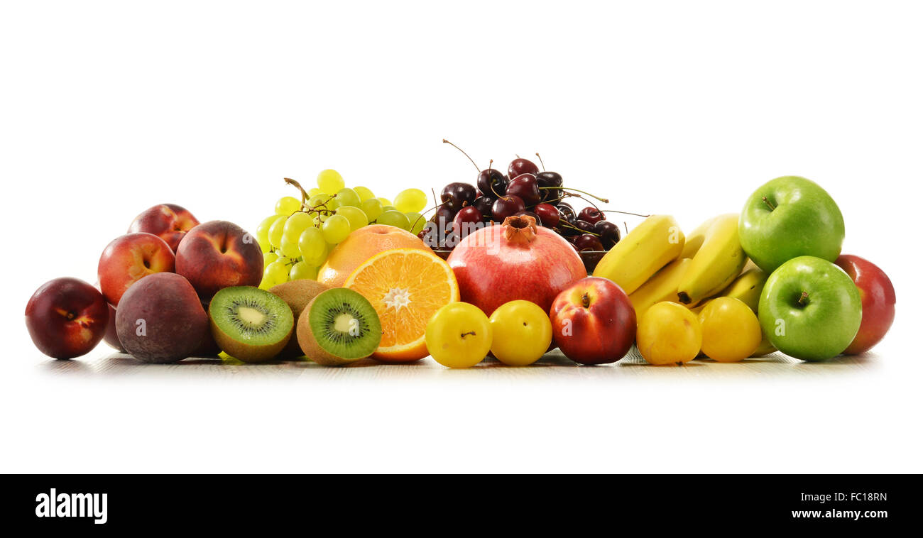 Composition with variety of fresh fruits. Balanced diet Stock Photo - Alamy