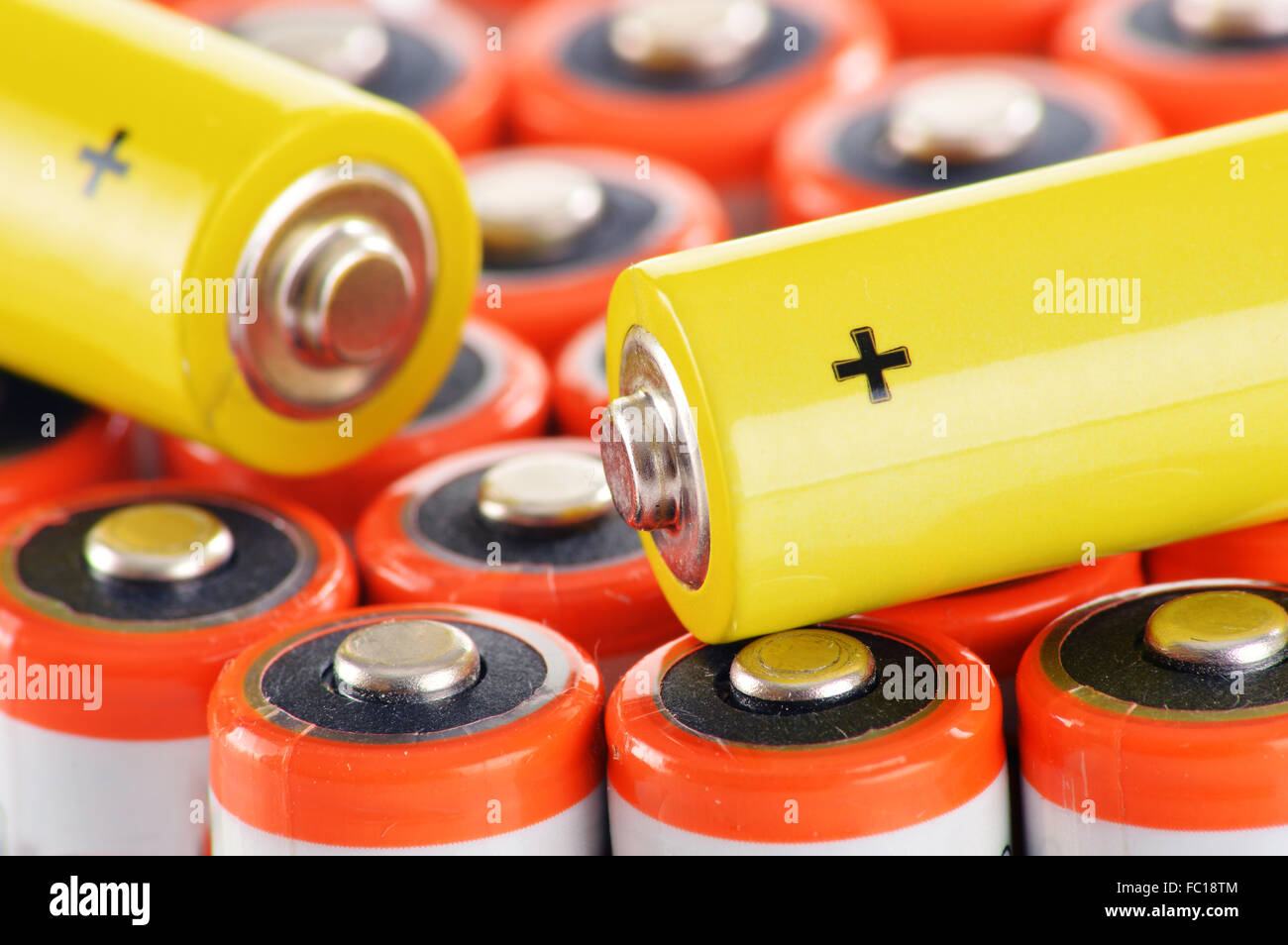 Composition with alkaline batteries. Chemical waste Stock Photo - Alamy