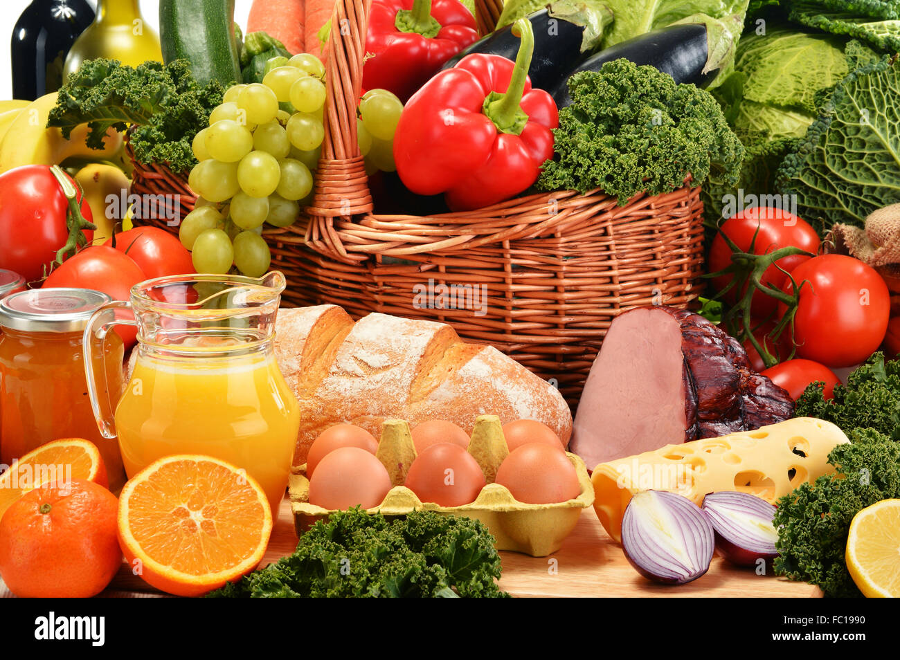 Composition with assorted organic grocery products Stock Photo - Alamy