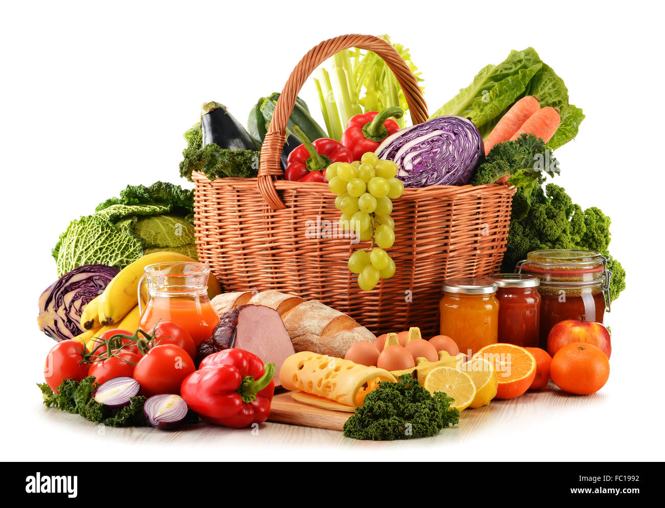 Variety of organic grocery products isolated on white Stock Photo - Alamy