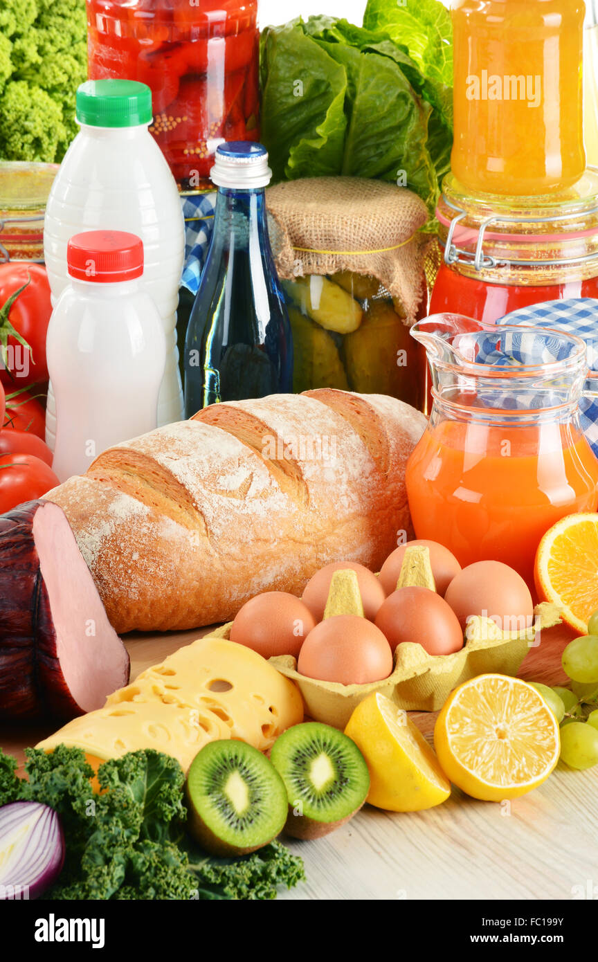 Composition with variety of grocery products Stock Photo - Alamy
