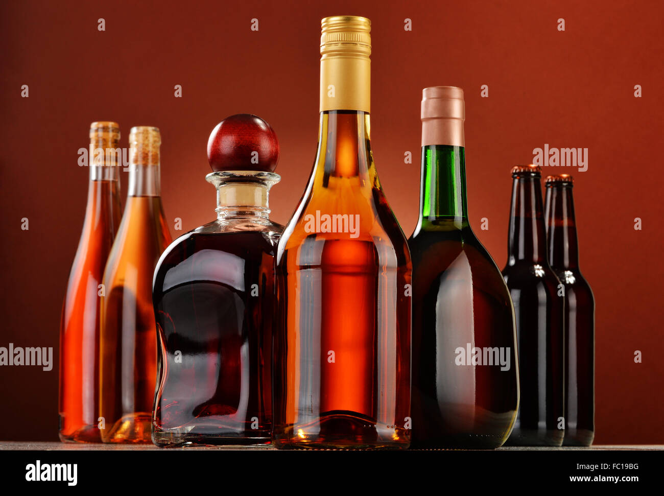 Bottles of assorted alcoholic beverages Stock Photo - Alamy