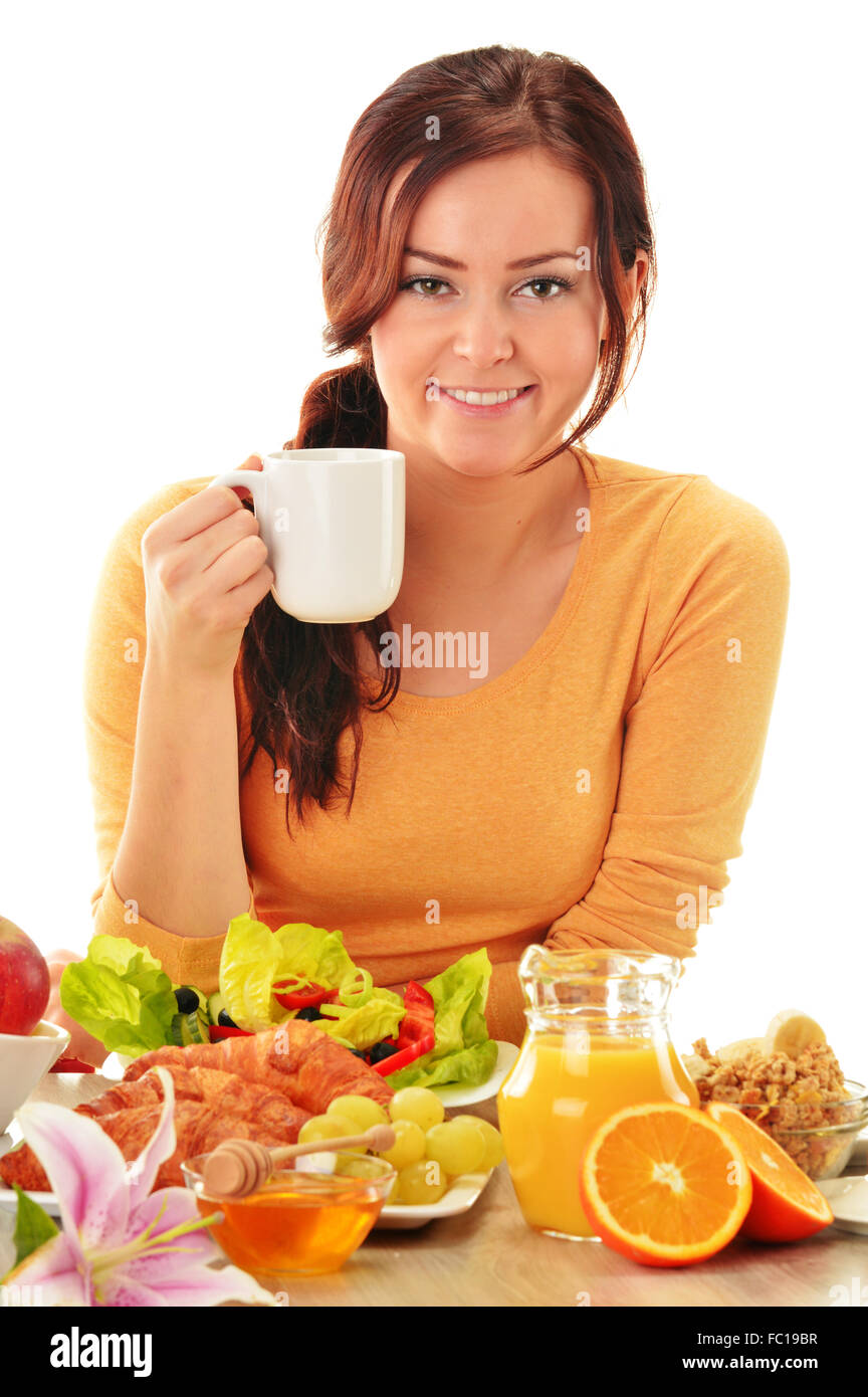Young woman having breakfast. Balanced diet Stock Photo - Alamy