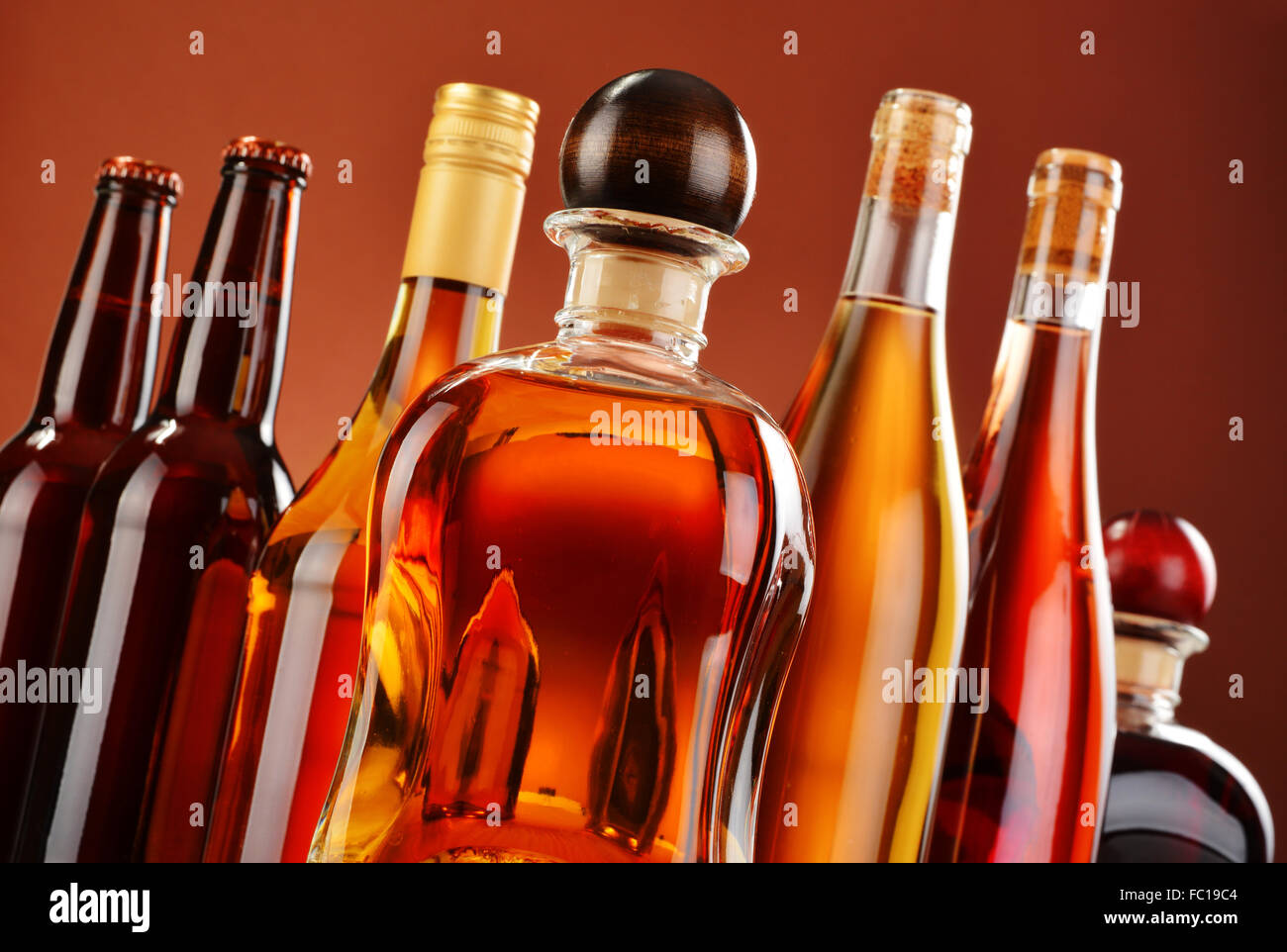 Bottles of assorted alcoholic beverages Stock Photo - Alamy