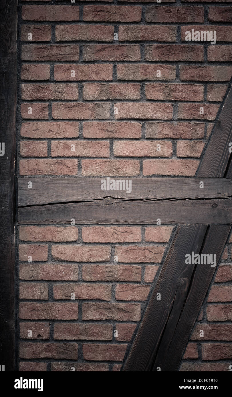 Architecture. Brick wall with wooden beams background Stock Photo - Alamy