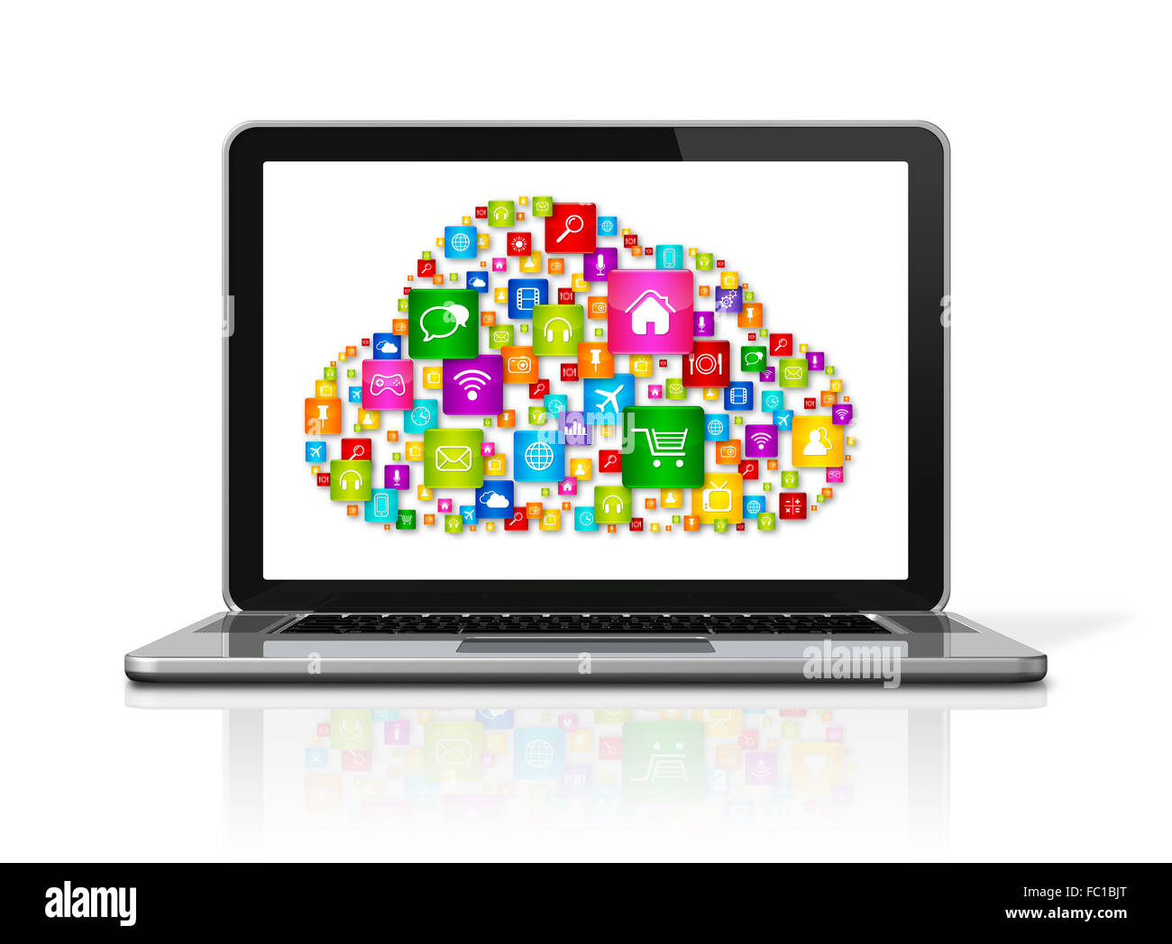 Cloud computing symbol and icons on laptop hi-res stock photography and ...
