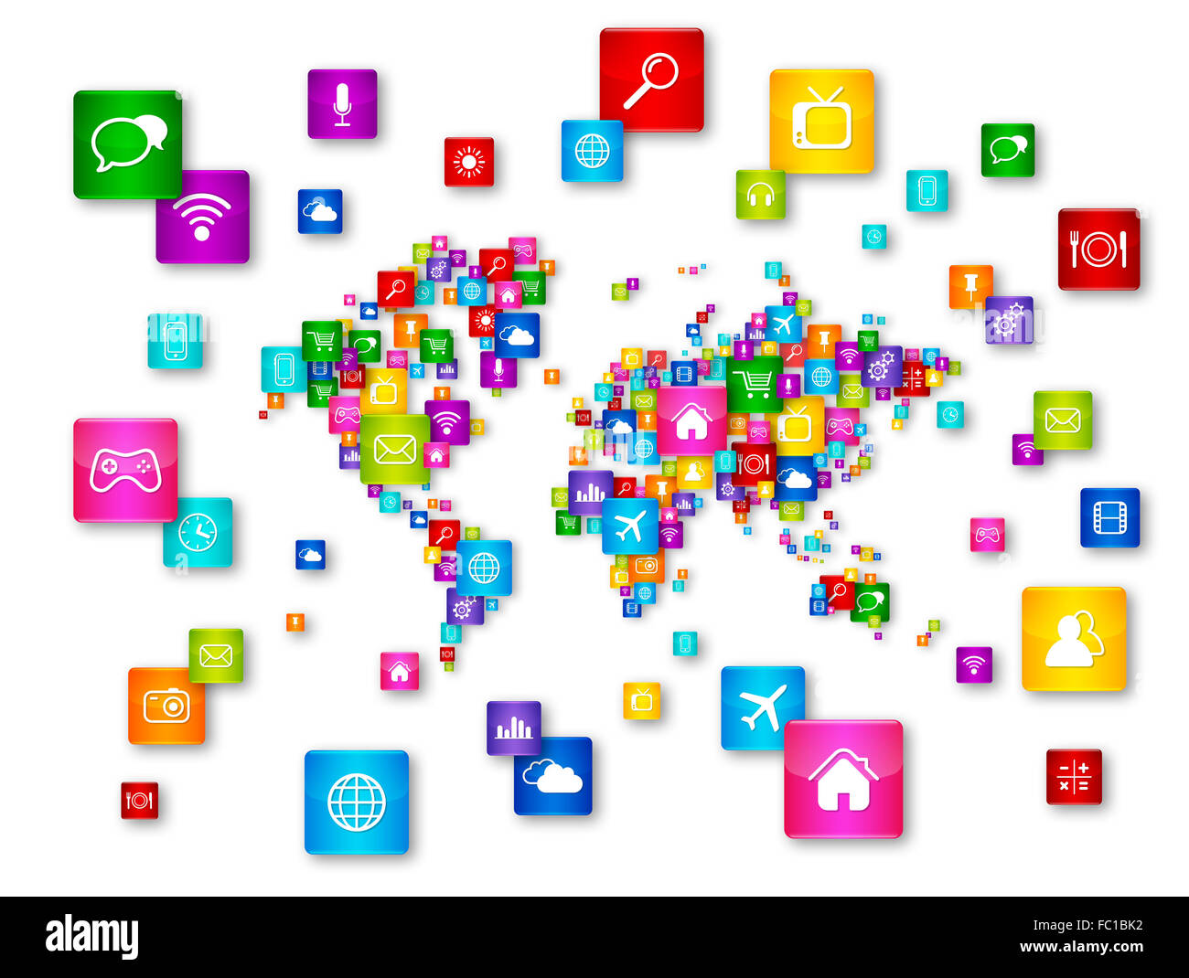 World Map Flying Desktop Icons collection Stock Photo - Alamy