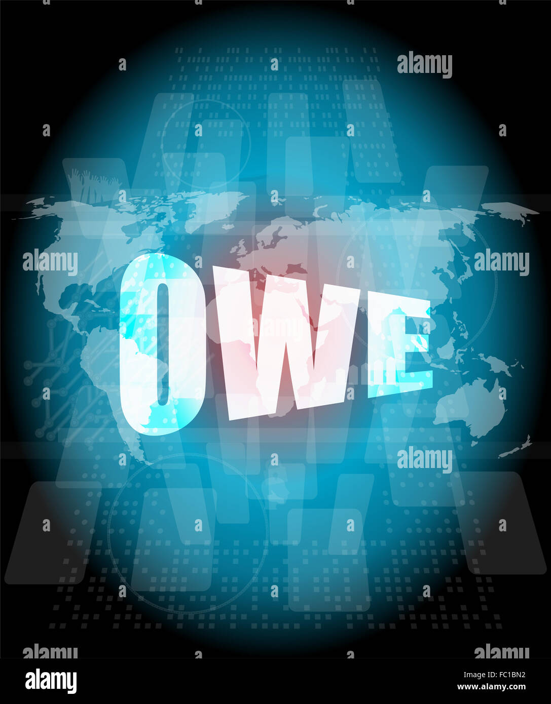 business concept: word owe on digital screen Stock Photo - Alamy