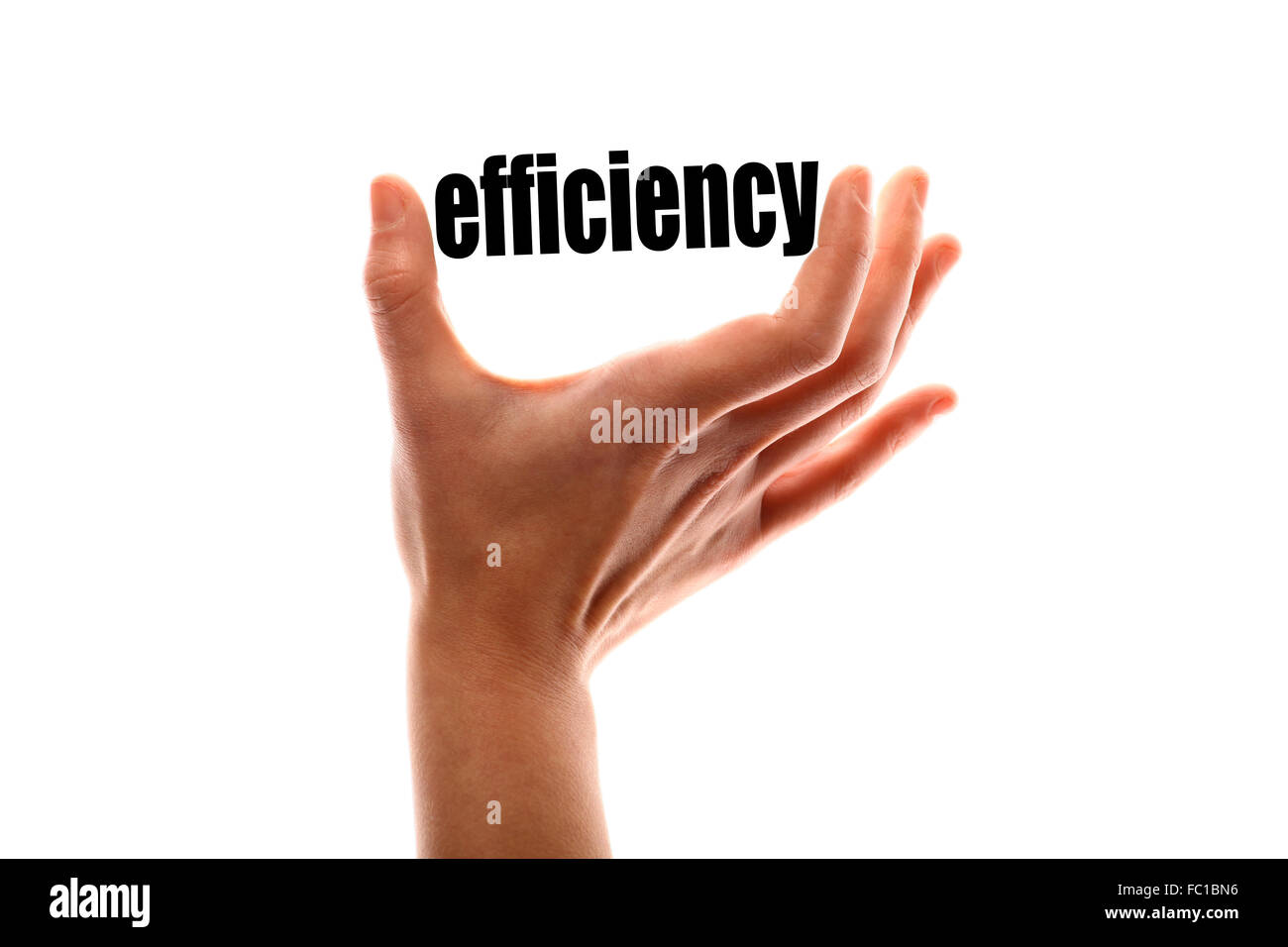 Color horizontal shot of a of a hand squeezing the word "efficiency ...
