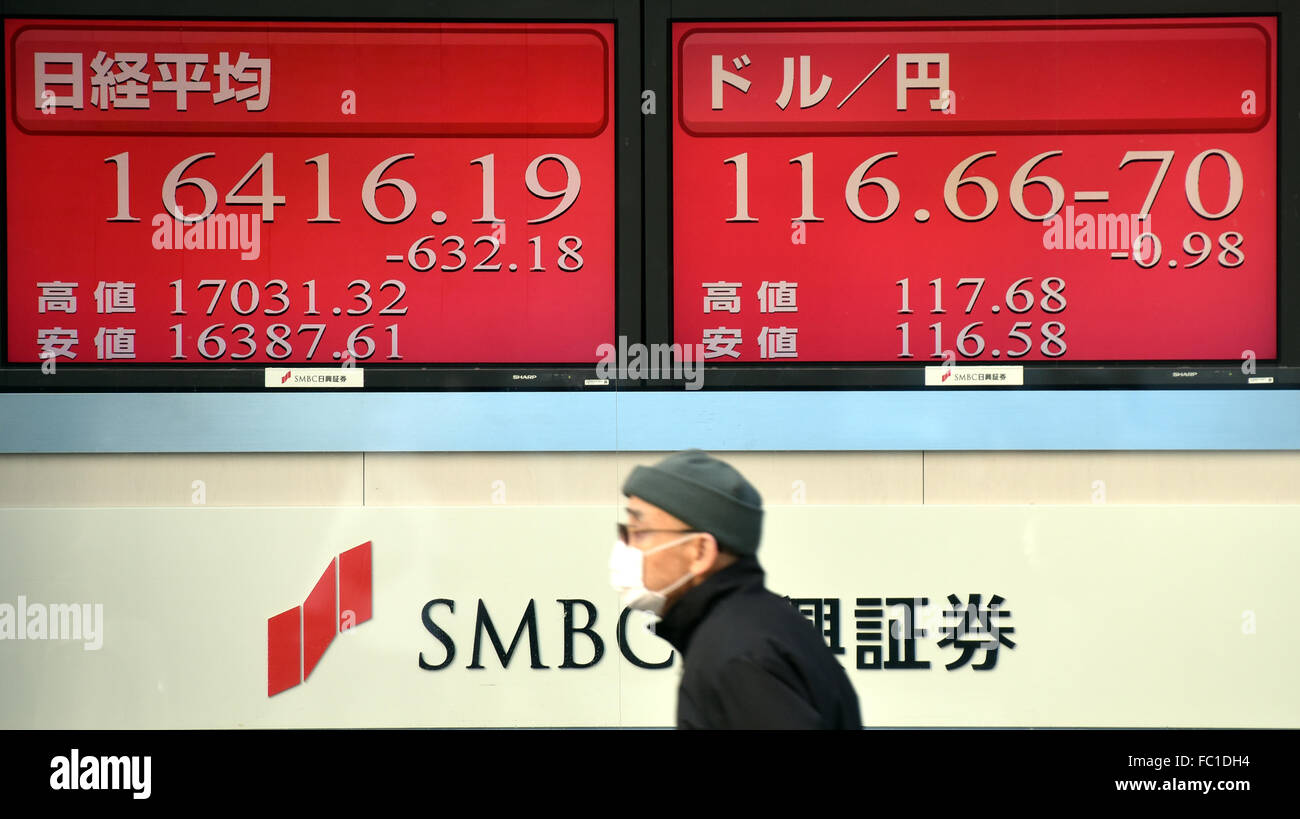 Tokyo, Japan. 20th Jan, 2016. Japanese stocks plummet with the ...