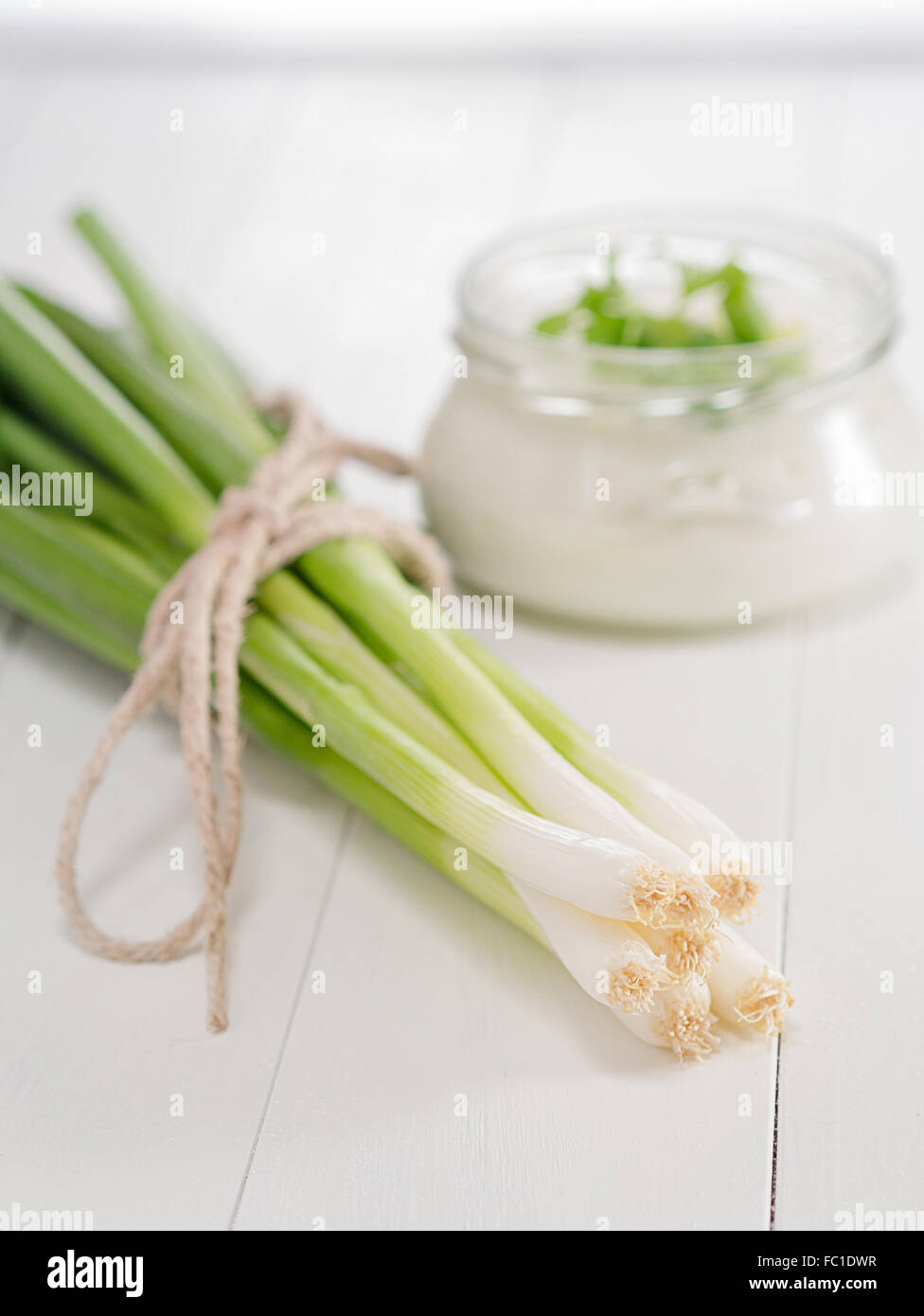 Spring onions on a tray Stock Photo - Alamy
