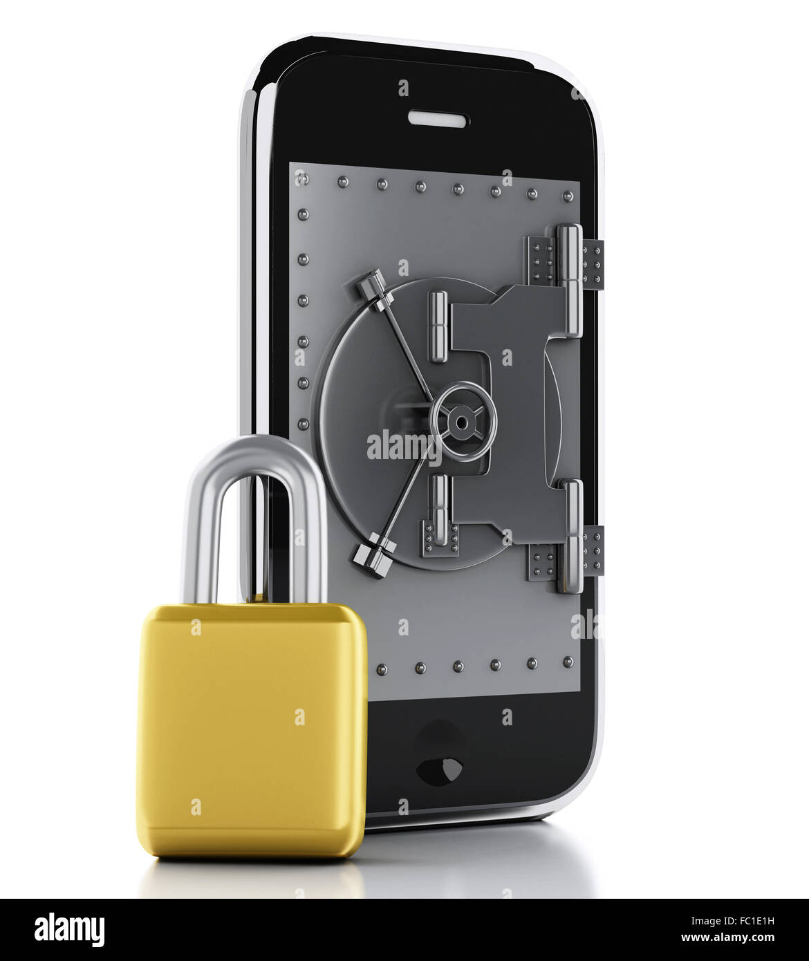 3d Smartphone with safe door. Mobile security Stock Photo - Alamy