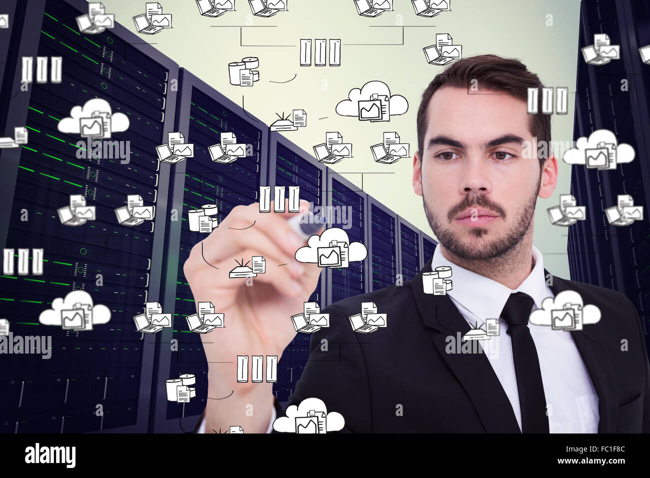 Composite image of focused businessman writing with marker Stock Photo ...