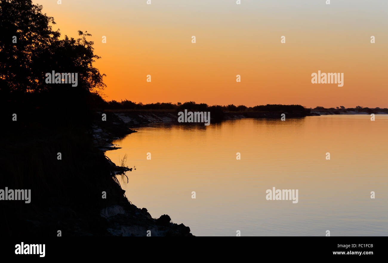 African sunset on Zambezi river, Caprivi strip region, Namibia Stock ...