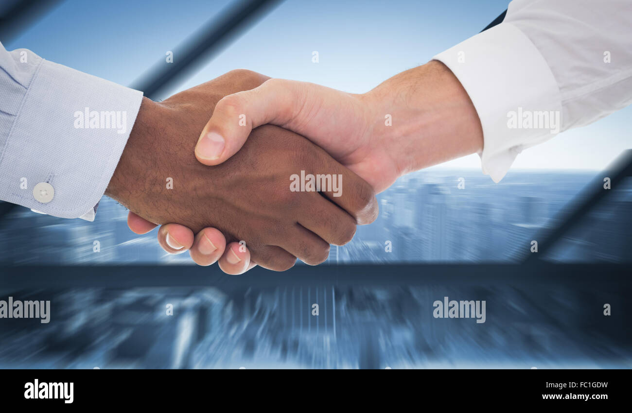 Composite image of close-up shot of a handshake in office Stock Photo ...