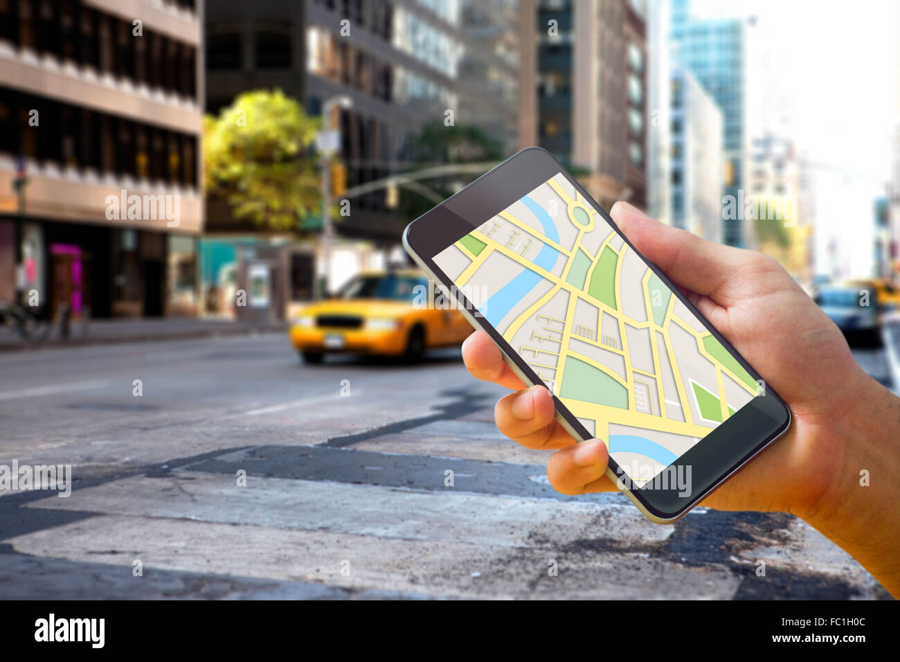 Composite image of man using map app on phone Stock Photo - Alamy