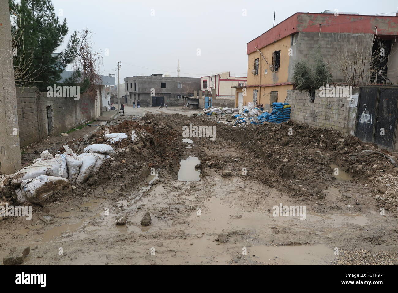 Silopi, Turkey. 19th Jan, 2016. Remains of defence position near a ...