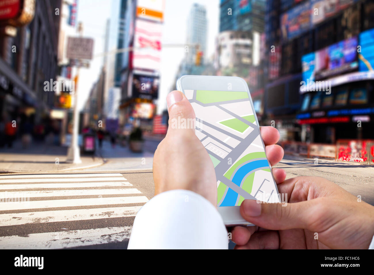 Composite image of man using map app on phone Stock Photo - Alamy