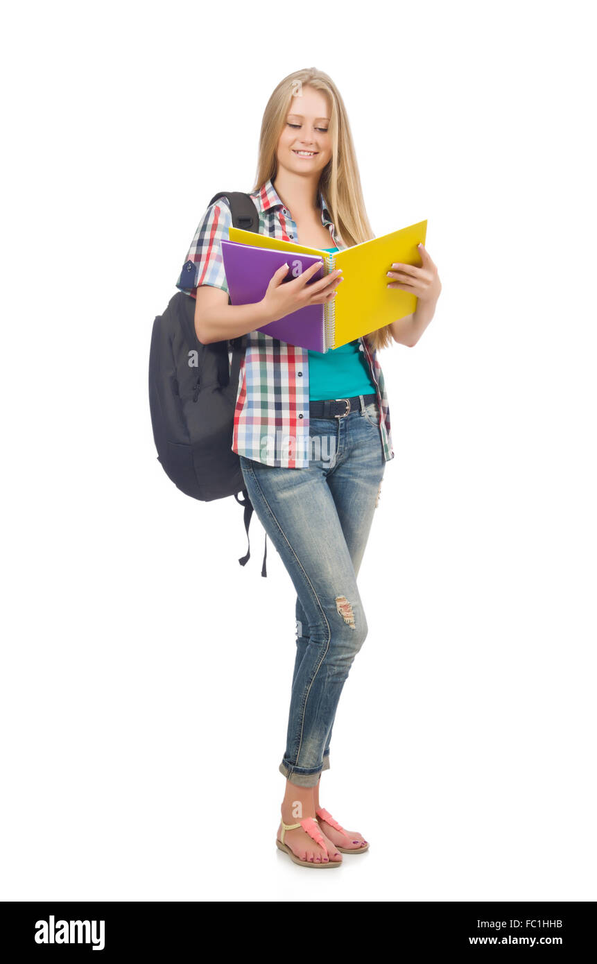 Young student isolated on the white background Stock Photo - Alamy
