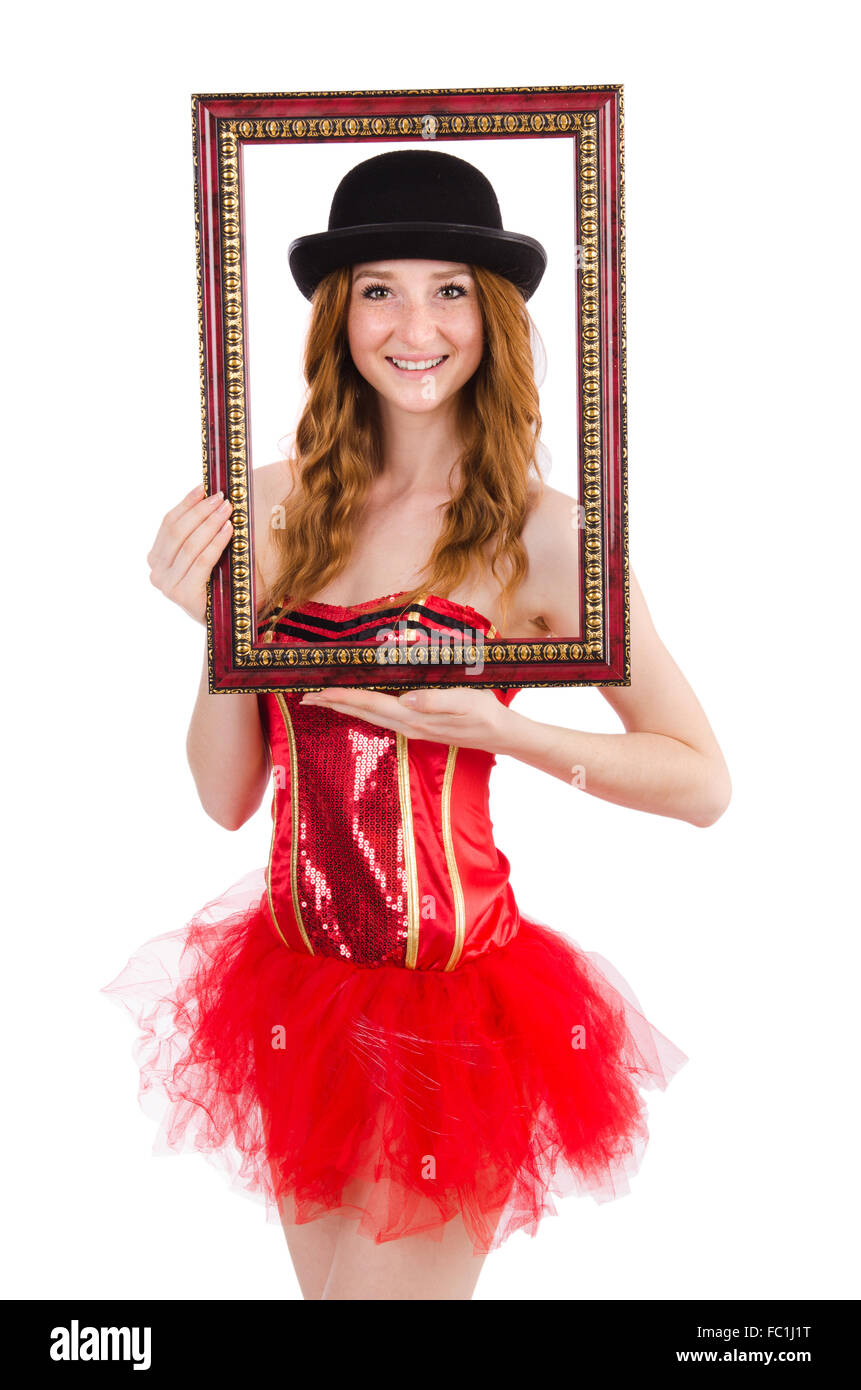 Pretty fairy with picture frame isolated on white Stock Photo - Alamy