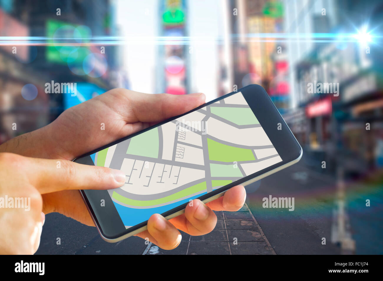Composite image of man using map app on phone Stock Photo - Alamy