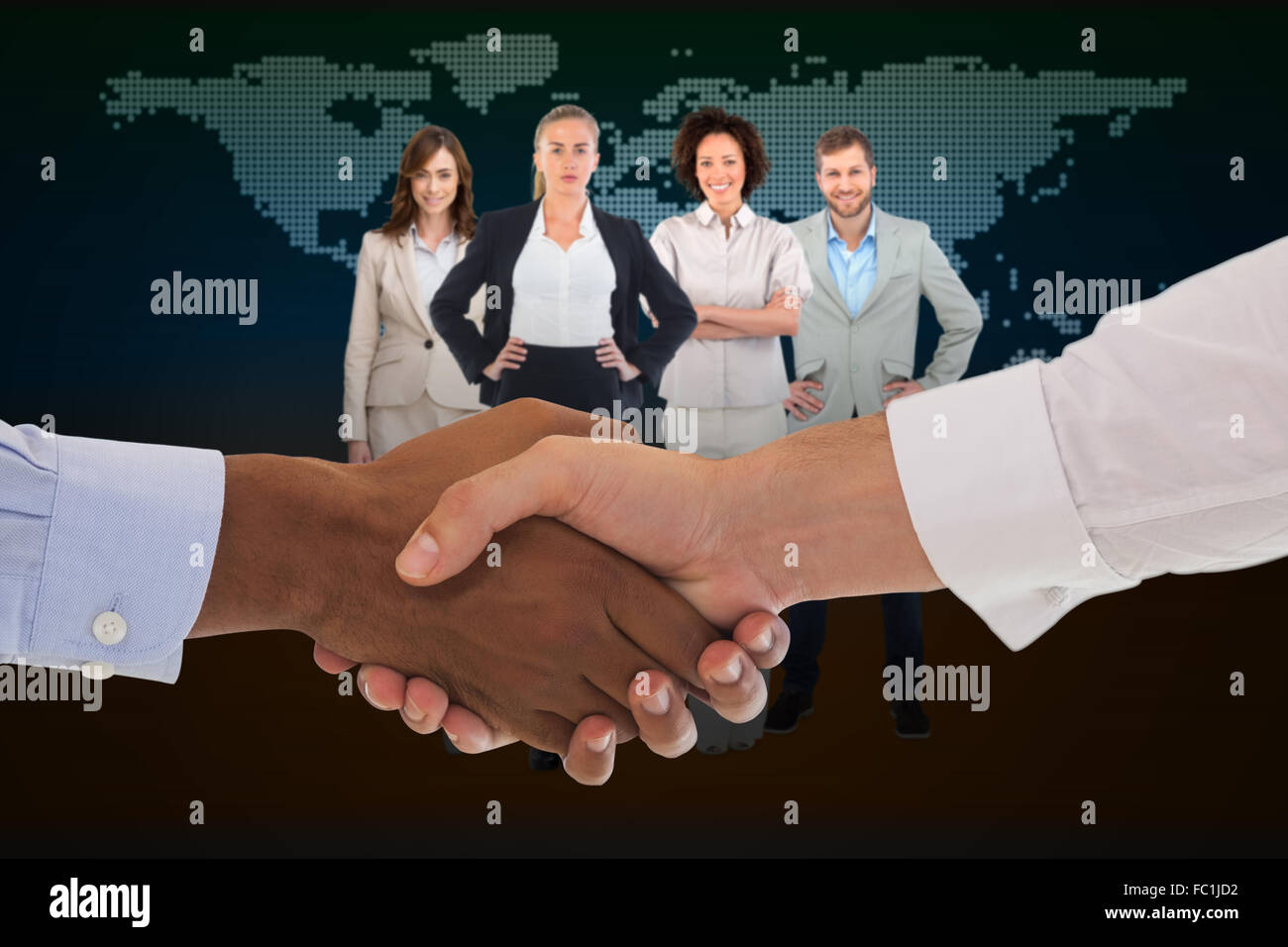 Composite image of close-up shot of a handshake in office Stock Photo ...