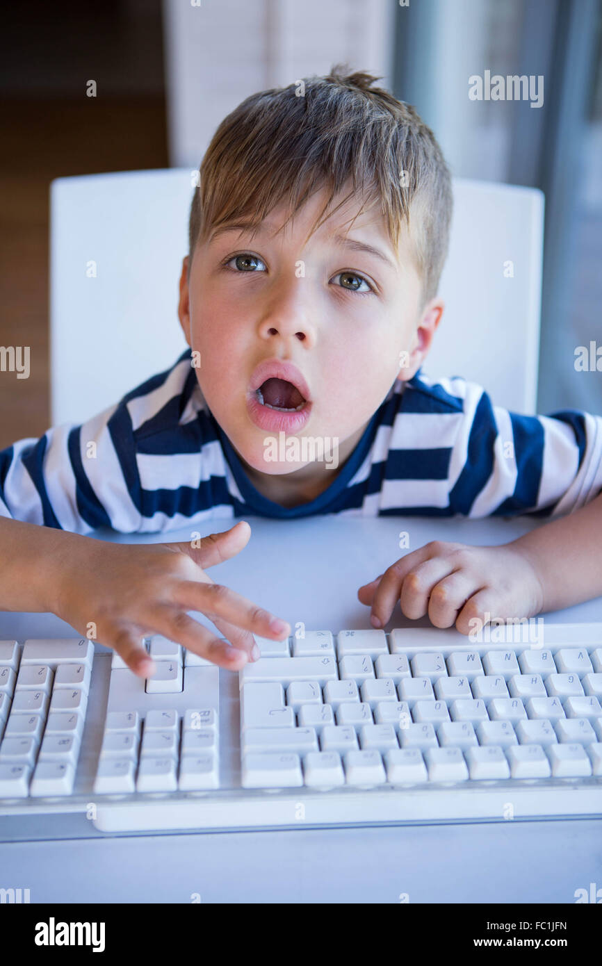 Little boy using computer in the living room Stock Photo - Alamy