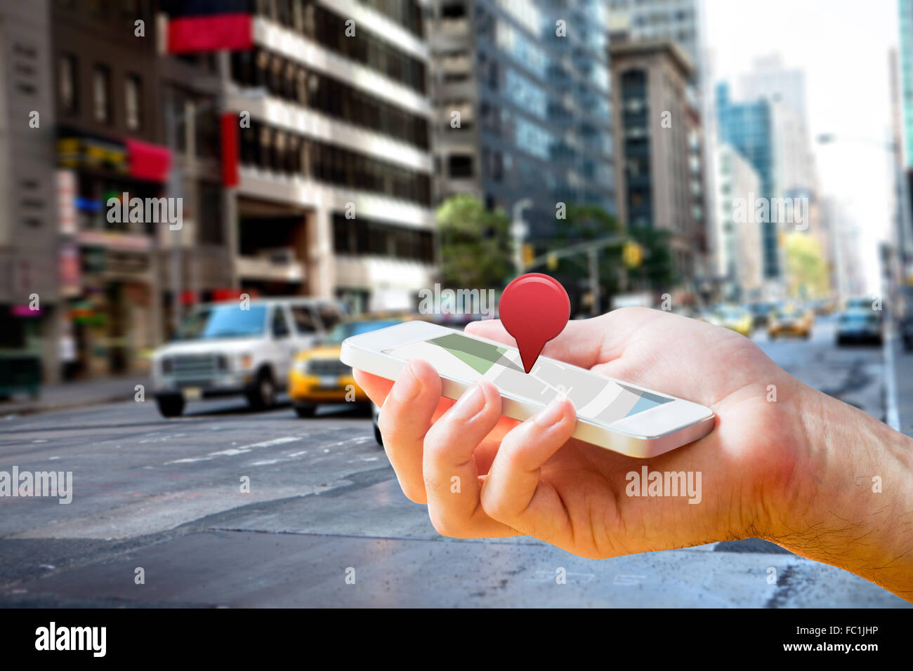 Composite image of man using map app on phone Stock Photo - Alamy