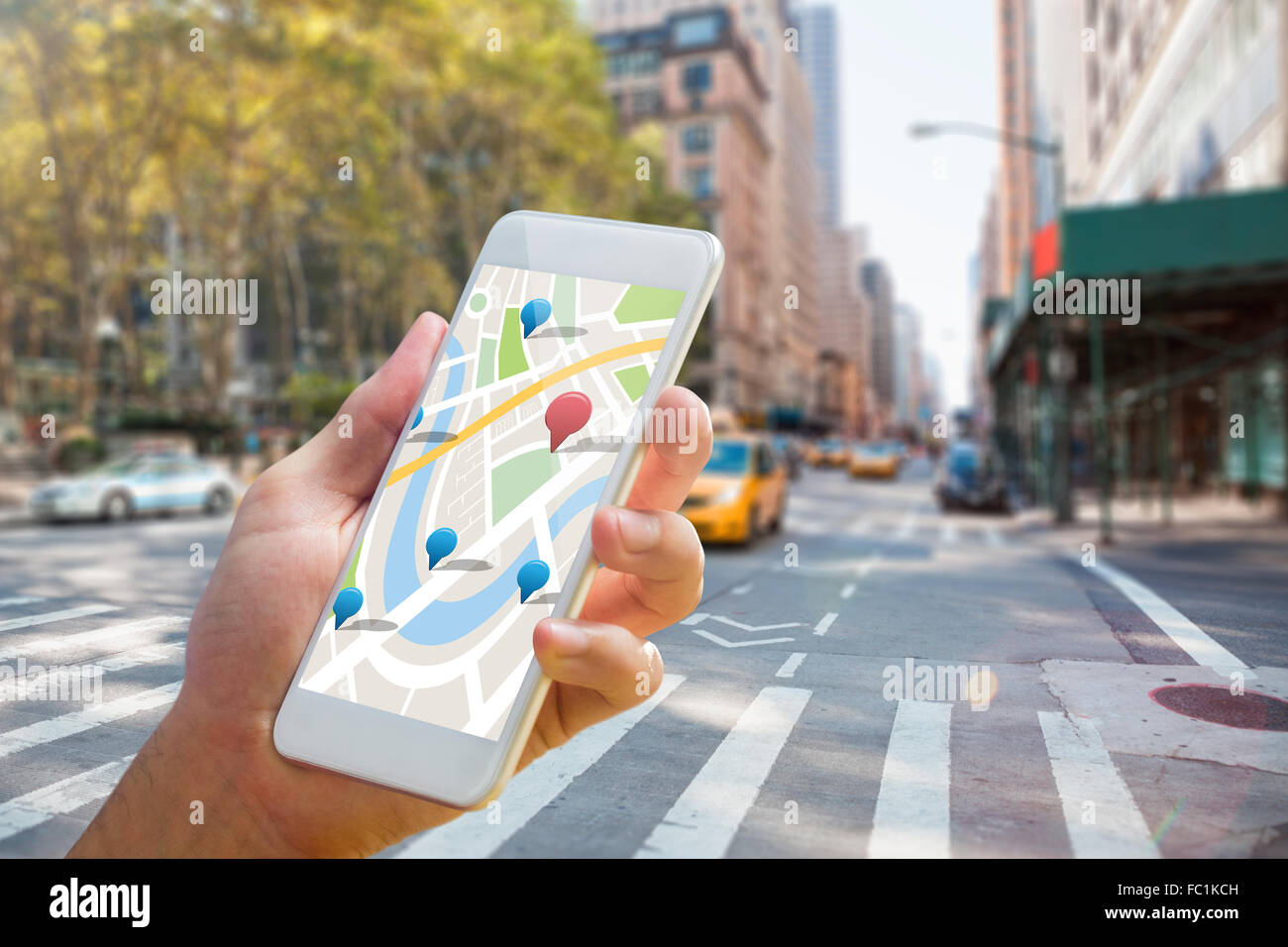 Composite image of man using map app on phone Stock Photo - Alamy