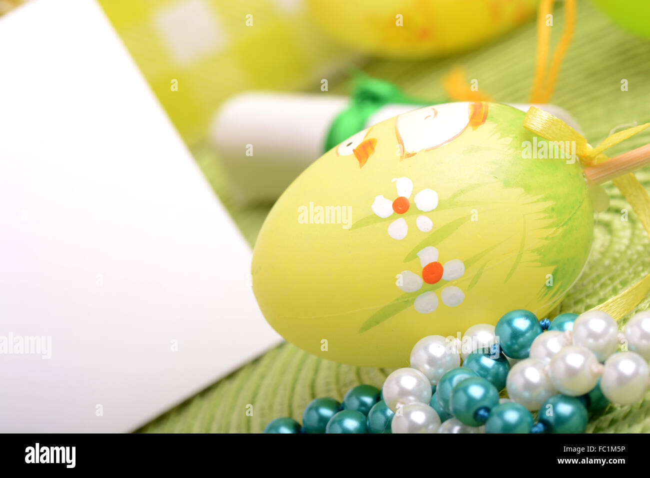 Easter background with eggs and gift box Stock Photo - Alamy