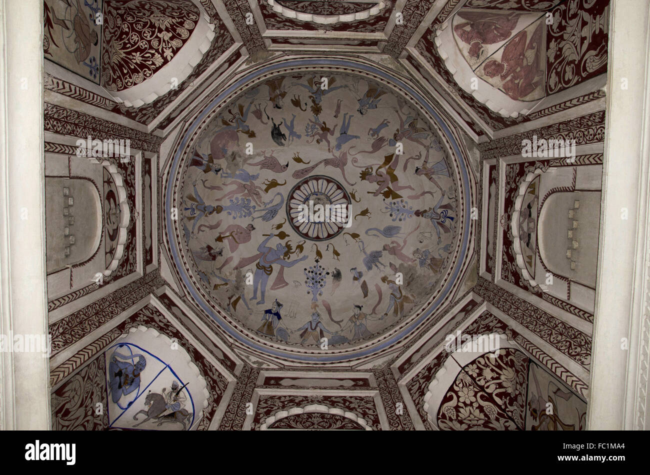 Mythological paintings on the ceiling of the chhatri of Datia King ...