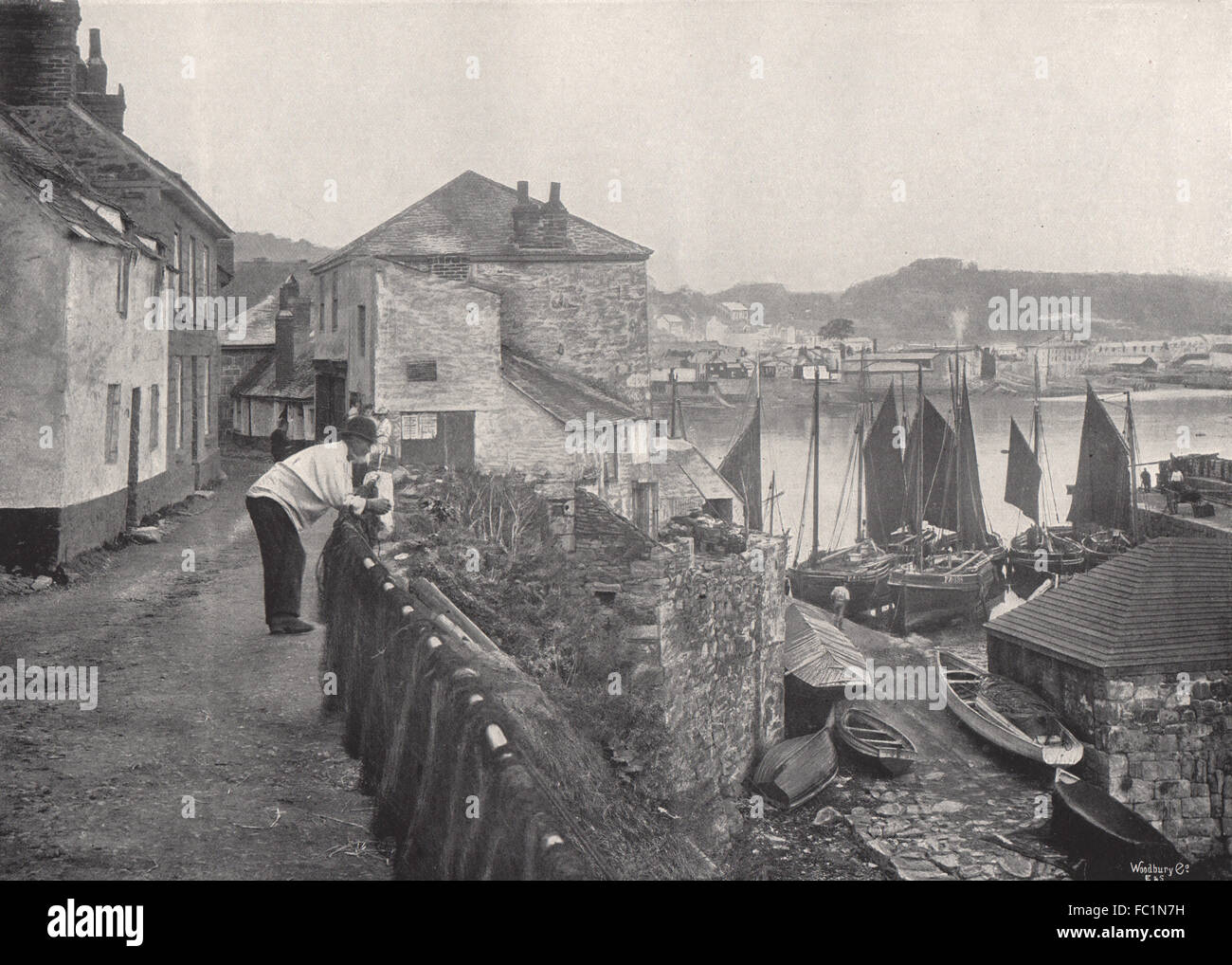 NEWLYN. View of the village and the harbour. Cornwall, antique print ...