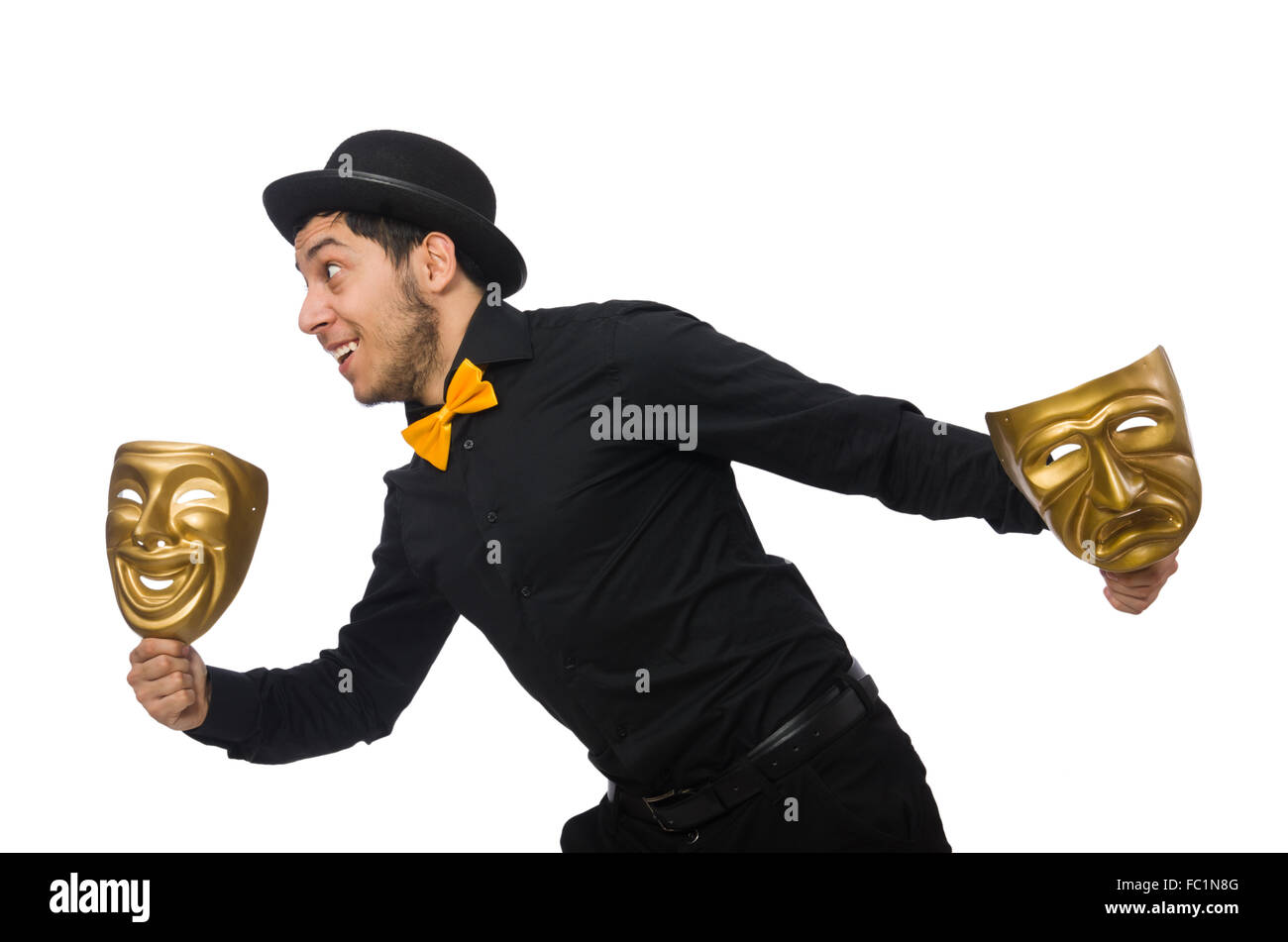 Young man with golden Venetian mask isolated on white Stock Photo - Alamy