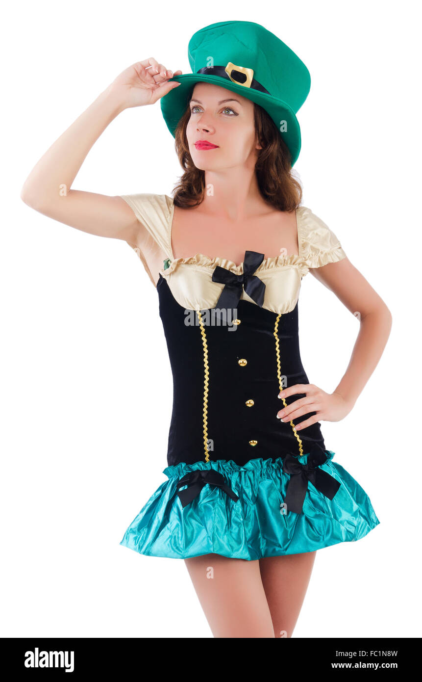 Female model in Irish costume isolated on white Stock Photo - Alamy