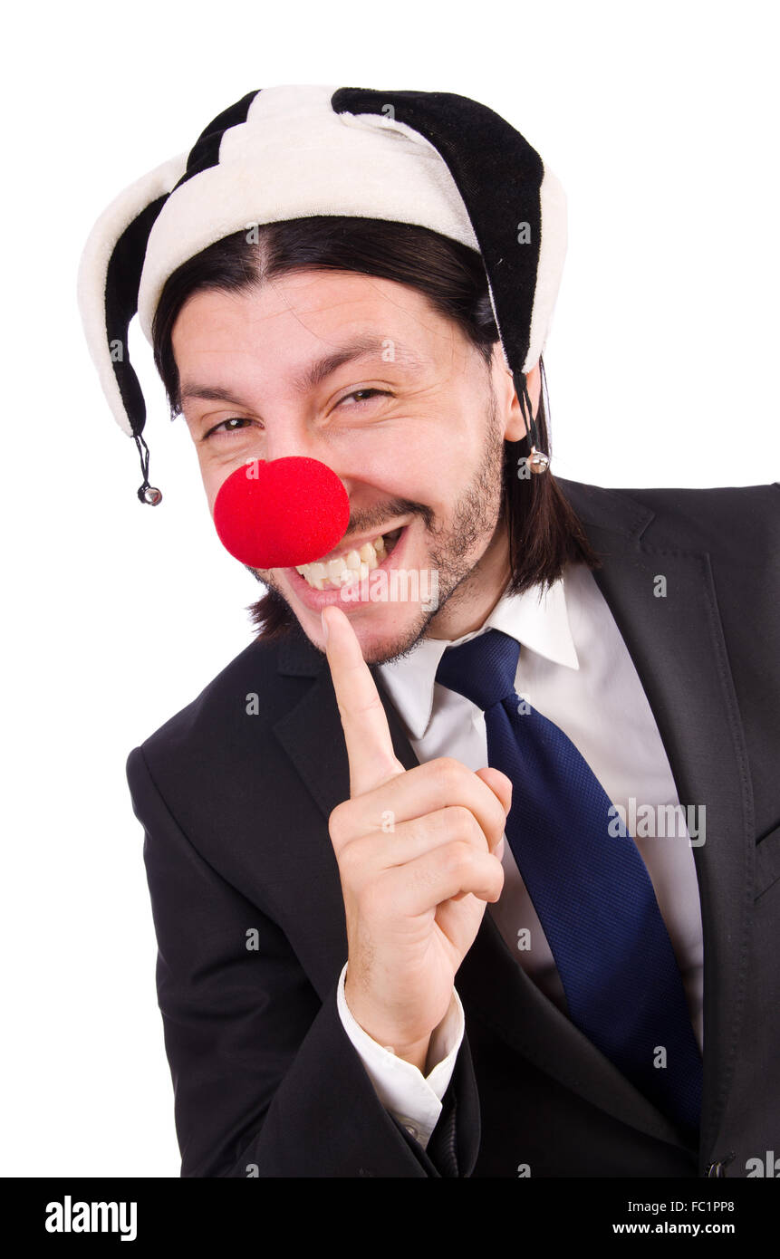 Funny clown businessman isolated on the white background Stock Photo ...