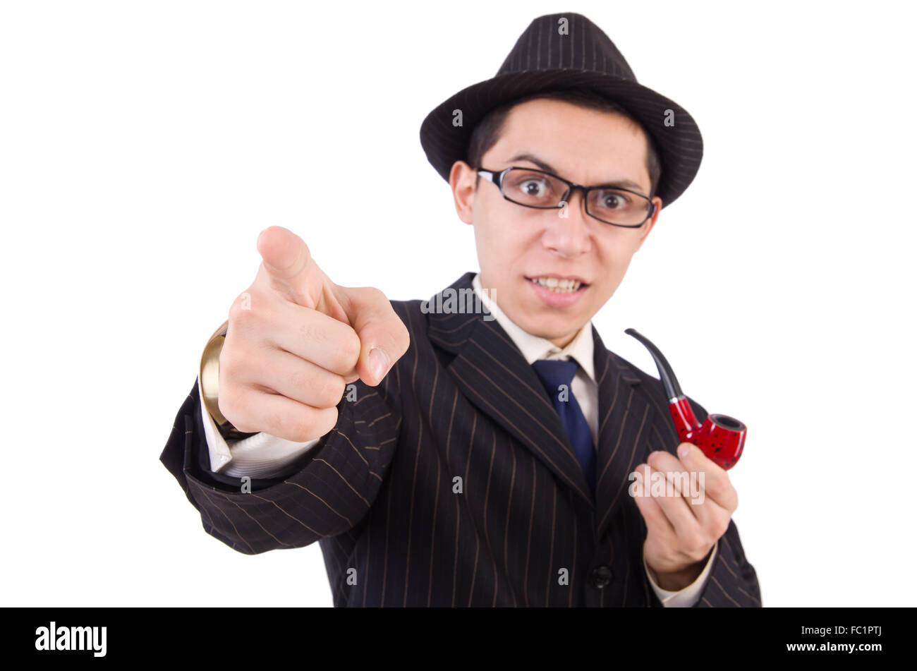 Funny gentleman in striped suit isolated on white Stock Photo - Alamy