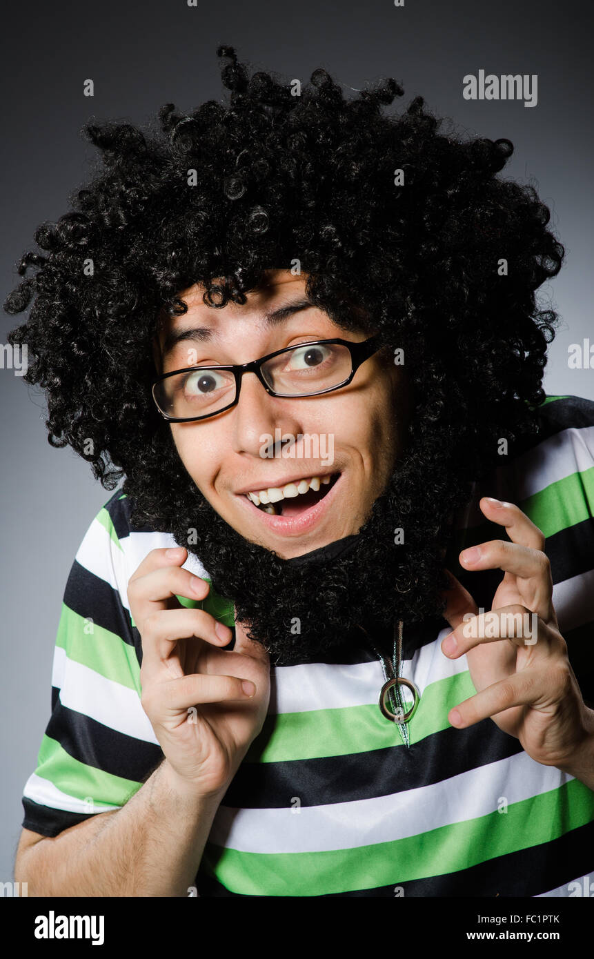 Funny man with afro hairstyle isolated on white Stock Photo - Alamy
