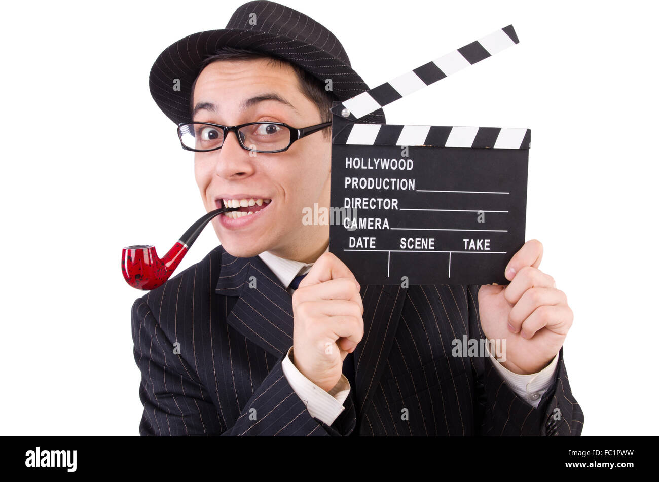 Funny gentleman in striped suit isolated on white Stock Photo - Alamy