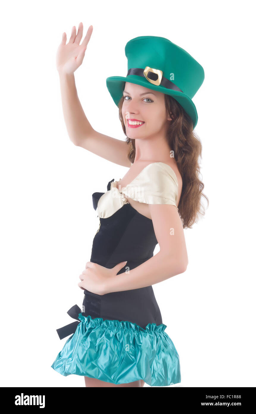 Female model in Irish costume isolated on white Stock Photo - Alamy