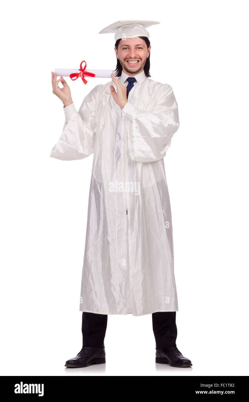 Young male student graduated from high school on white Stock Photo - Alamy