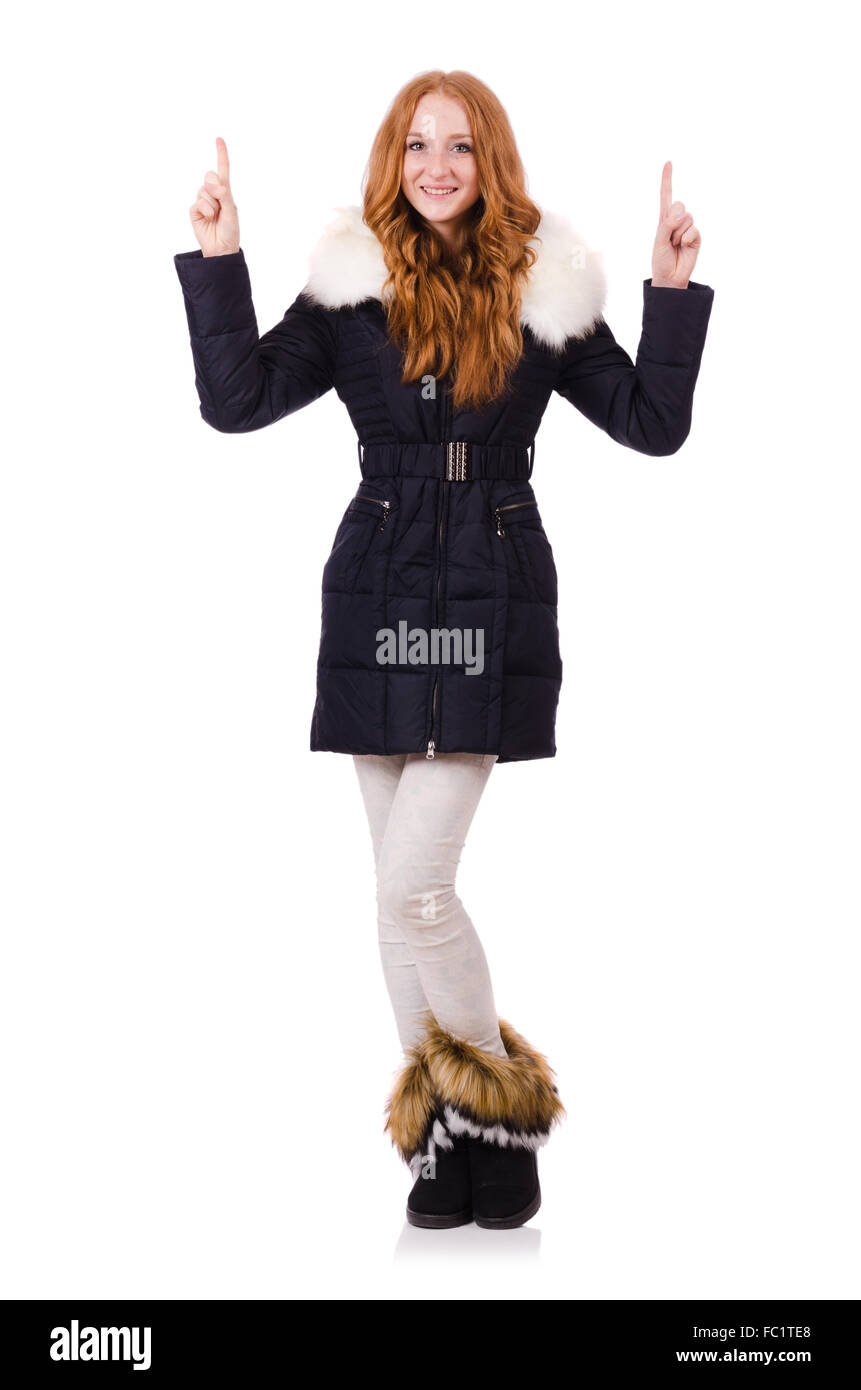 Pretty girl in warm clothes isolated on white Stock Photo - Alamy
