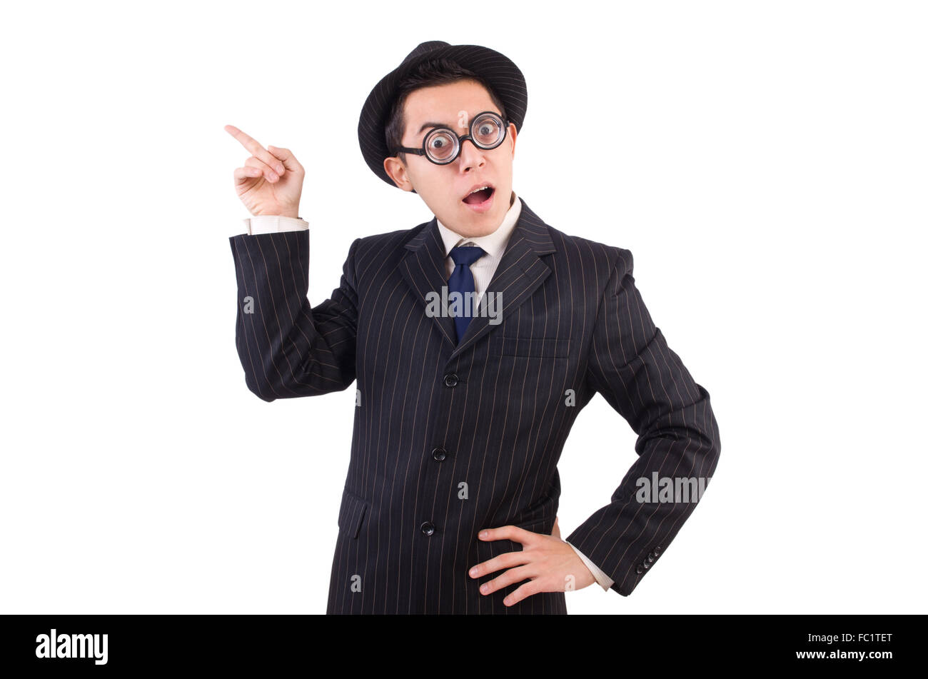 Funny gentleman in striped suit isolated on white Stock Photo - Alamy