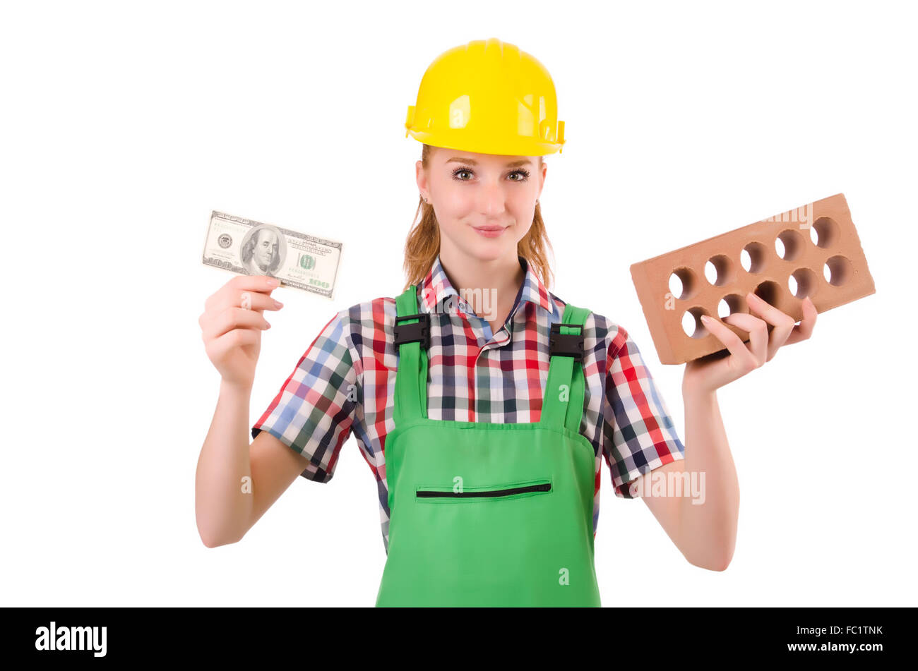 Female handyman in overalls isolated on white Stock Photo - Alamy