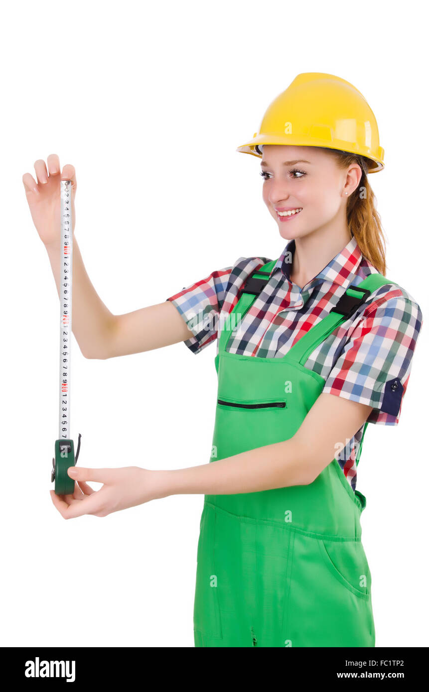 Female handyman in overalls isolated on white Stock Photo - Alamy