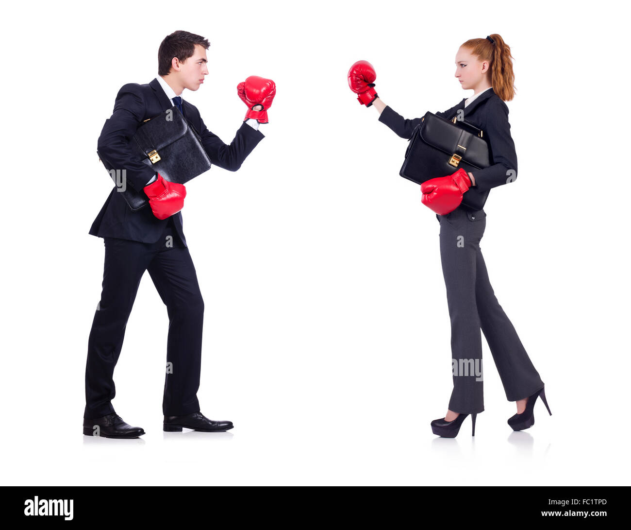 Two people boxing each other isolated on white Stock Photo - Alamy